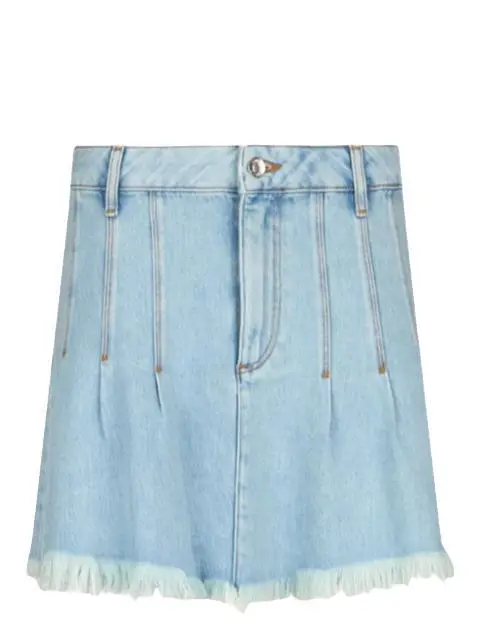 Liu Jo Pleated Fringed Denim Mini Skirt - Light Denim Blue