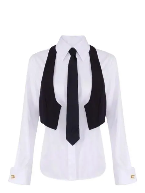 Elisabetta Franchi Tie Waistcoat Shirt - White