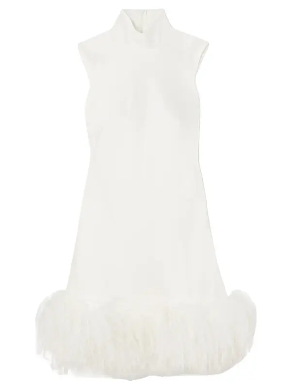 16Arlington Umiko Feather-trimmed Satin Mini Dress - White