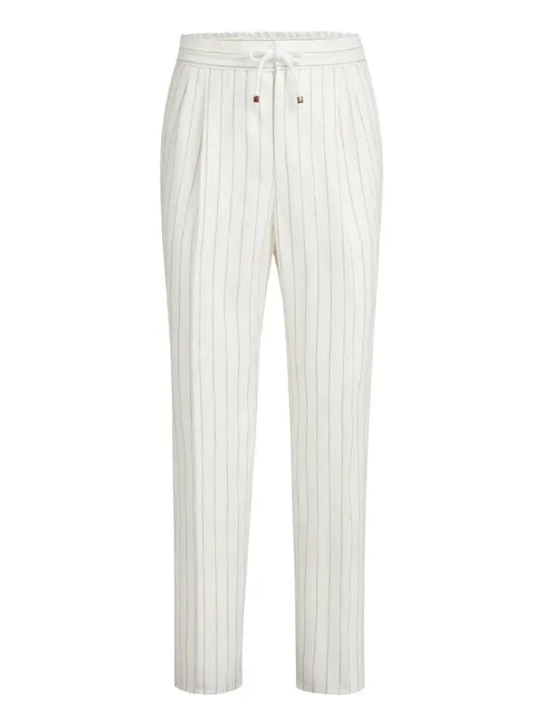Brunello Cucinelli Stripe Drawstring Pleated Trousers - White