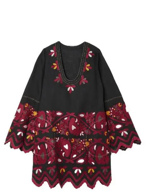 Vita Kin Pippa Embroidered Linen Mini Dress - Black