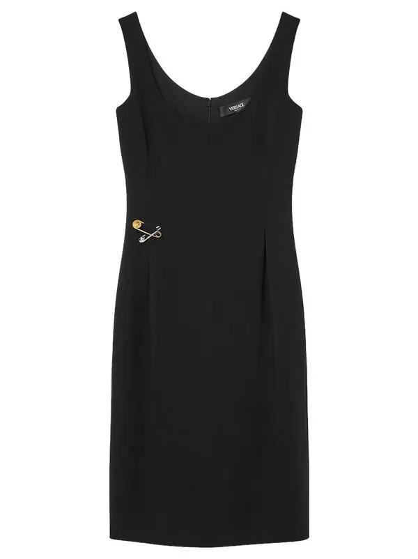 Versace Sleeveless Midi Dress With Safety Pin Detail - Black