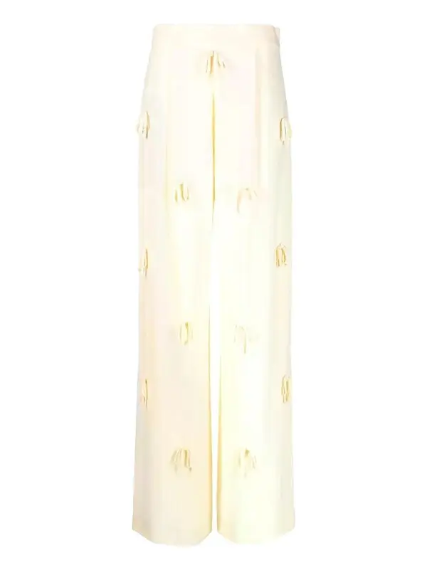 Viktor & Rolf Cream White Bow Detailing Wide Leg Trousers - Neutrals