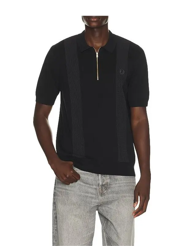 Fred Perry Panel Detail Knitted Polo In . Also - Black