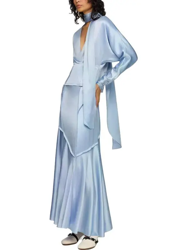 GANNI Raw-edge Panelled Maxi Skirt - Blue
