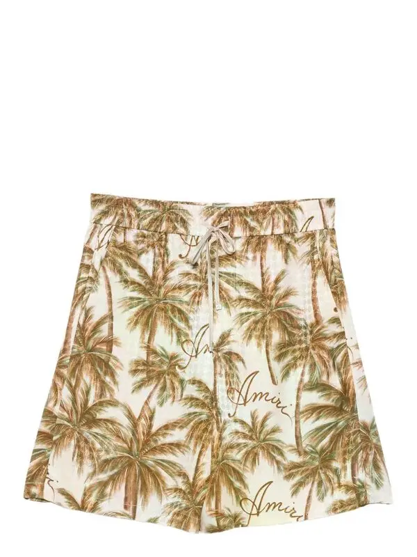 Amiri Logo Embroidered Palm Tree Print Shorts - Neutrals