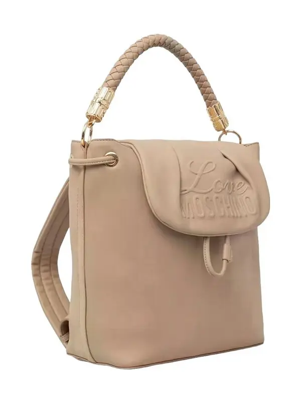Moschino Logo-embossed Braided-handle Backpack - Neutrals