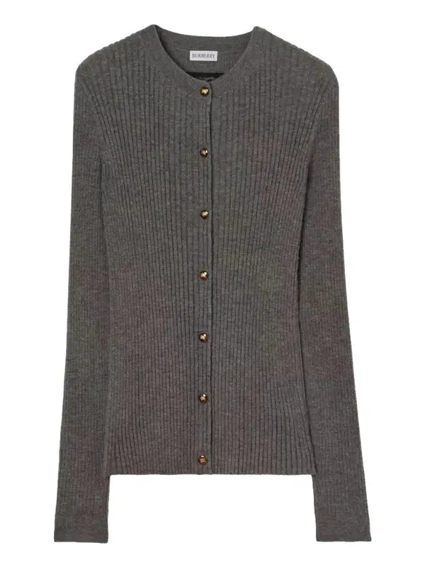 Burberry Ribbed Cashmere Cardigan - Grey