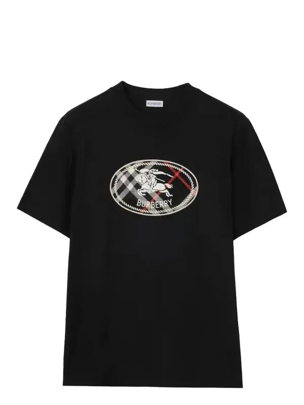 Burberry Check Knight Stamp Cotton T-shirt - Black