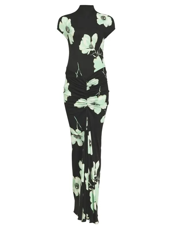 Alaïa Floral Draped Maxi Dress - Black