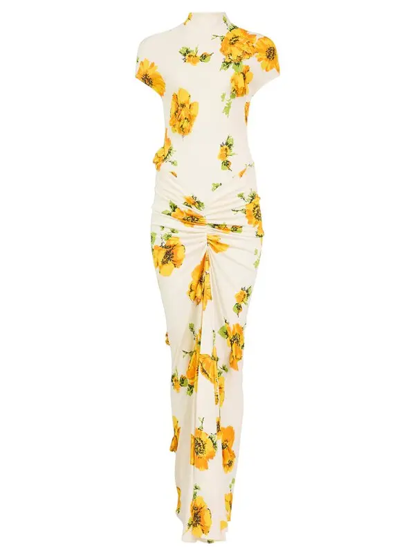 Alaïa Floral Draped Maxi Dress - White
