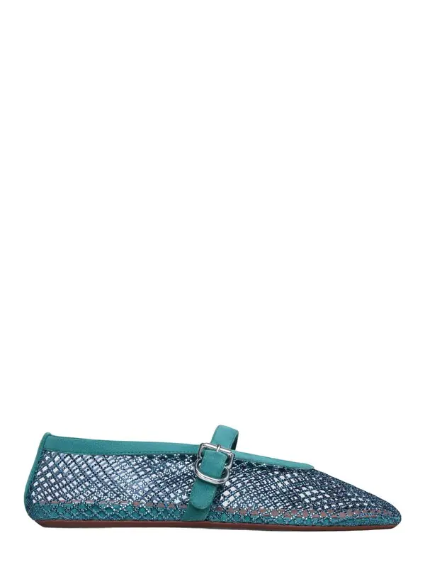 Alaïa Embellished Mesh Ballet Flats With Buckle Strap - Grey