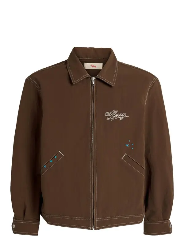 CHERRY LOS ANGELES Embroidered Zip-up Trucker Jacket - Brown