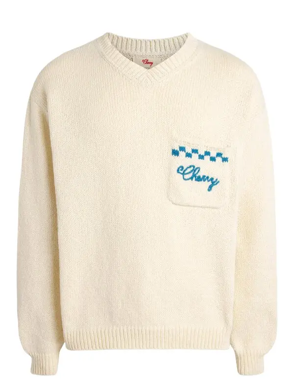 CHERRY LOS ANGELES Cotton Motors V-neck Sweater - White
