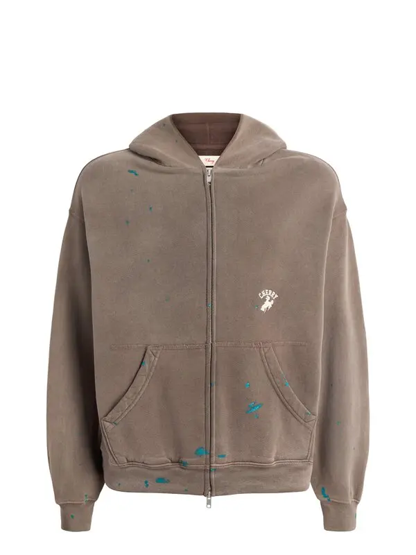 CHERRY LOS ANGELES Distressed Zip-up Hoodie - Brown