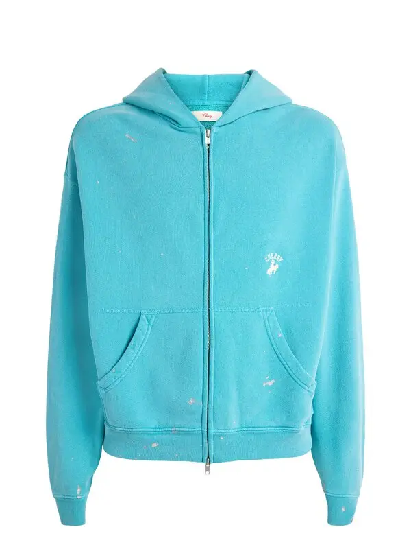 CHERRY LOS ANGELES Western Athletic Zip-up Hoodie - Turquoise