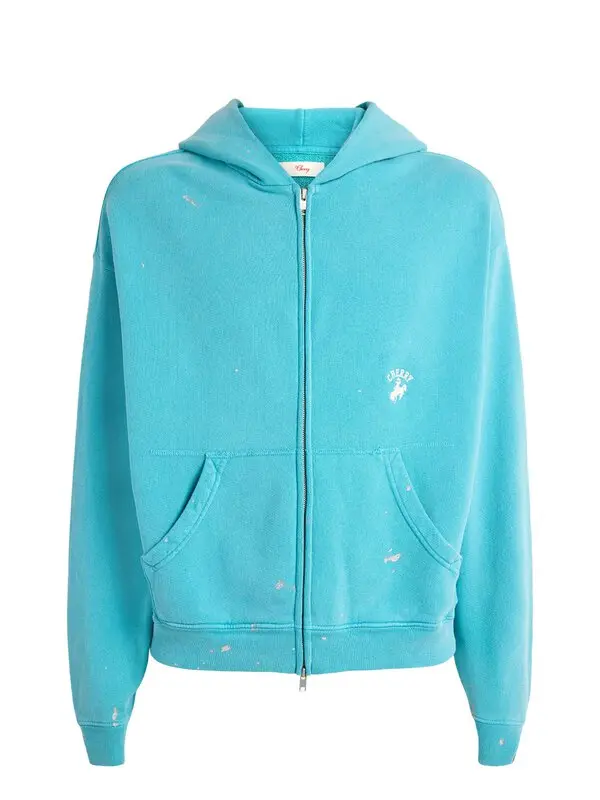 CHERRY LOS ANGELES Western Athletic Zip-up Hoodie - Turquoise