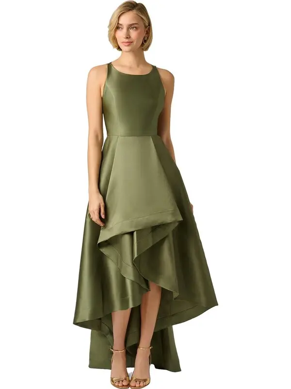 Adrianna Papell Sleeveless Mikado Gown With High-low Hem - Jungle Olive