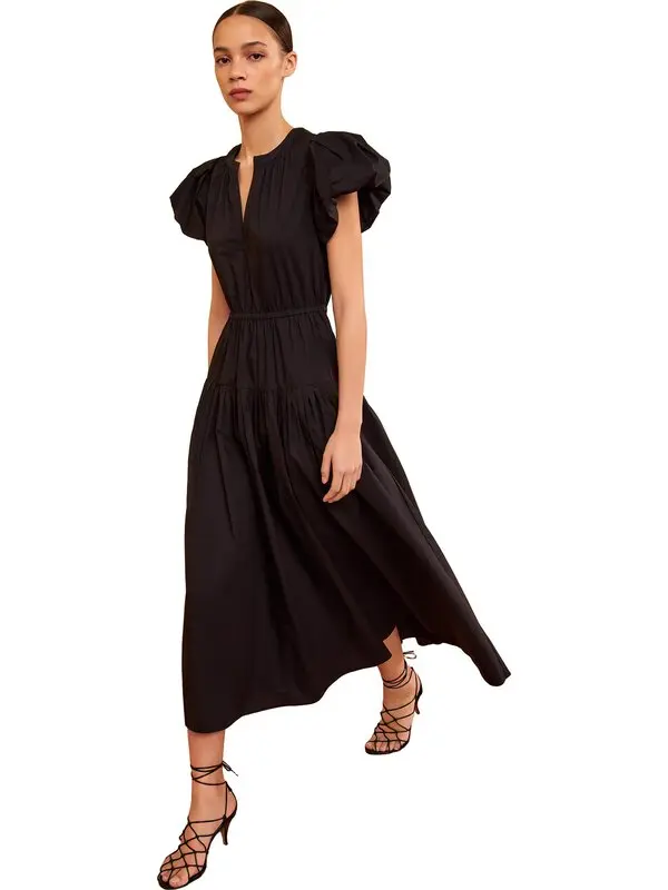 Ulla Johnson Marin Cotton Poplin Midi Dress - Noir