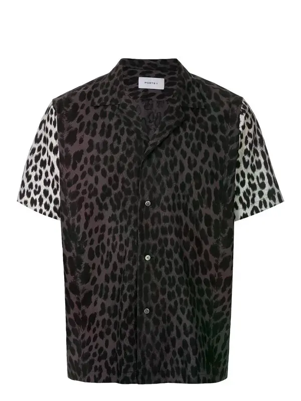 PORTS V Leopard Sleeve Shirt - Grey