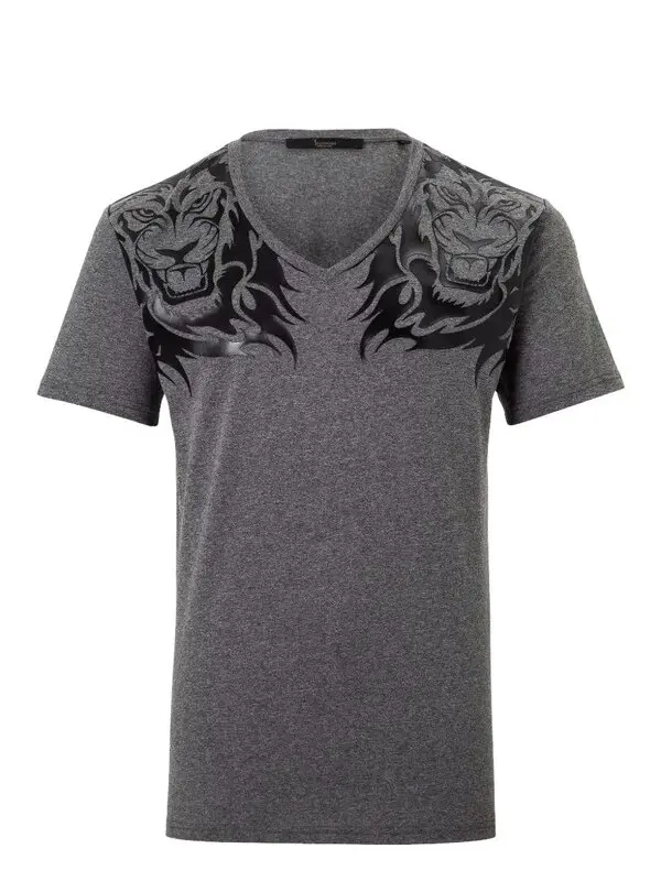 BILLIONAIRE Lion-print V-neck T-shirt - Grey