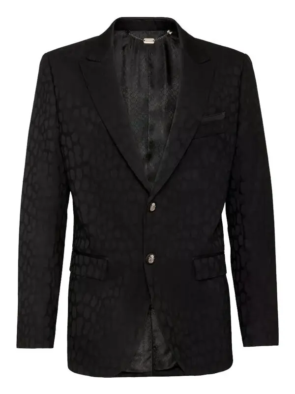 BILLIONAIRE Crocodile-effect Peak-lapel Blazer - Black
