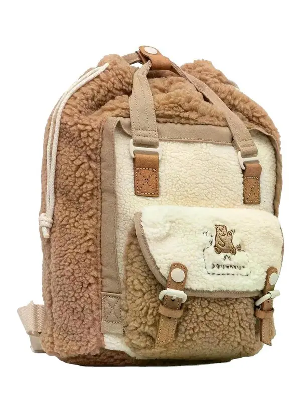 DOUGHNUT Fleece Texture Bear Embroidery Backpack - Brown