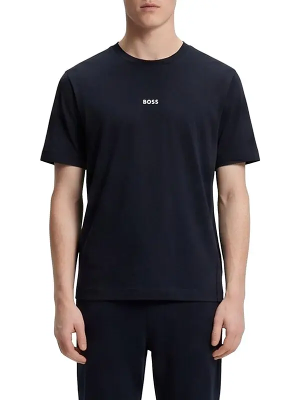 BOSS Crew Neck Stretch-cotton T-shirt With Contrast Chest Logo - Blue