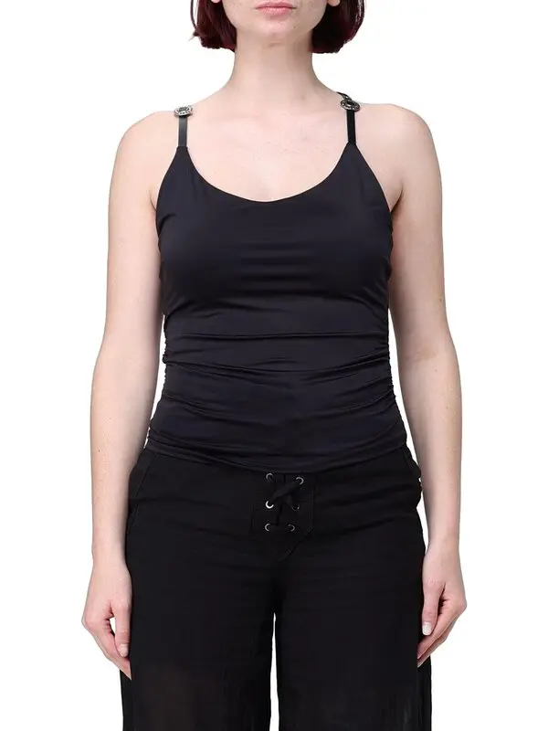Pinko Slim Fit Stretch-fabric Top With Criss-cross Studded Straps - Black