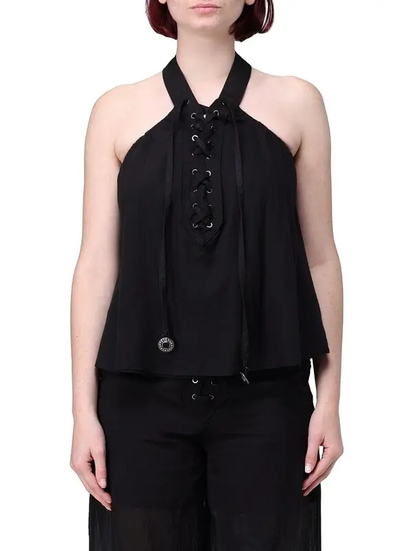 Pinko Cotton Halter Neck Top With Braided Tie - Black