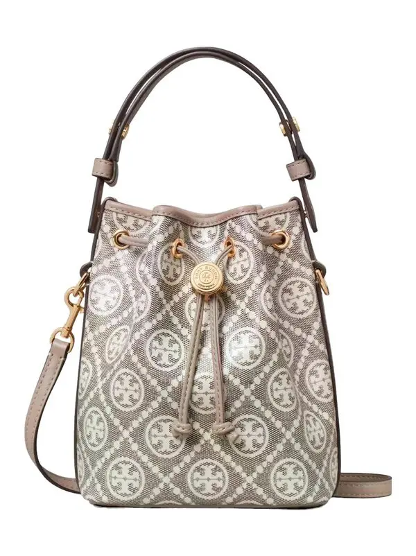 Tory Burch T Monogram Coated-jacquard Mini Bucket Bag - Grey