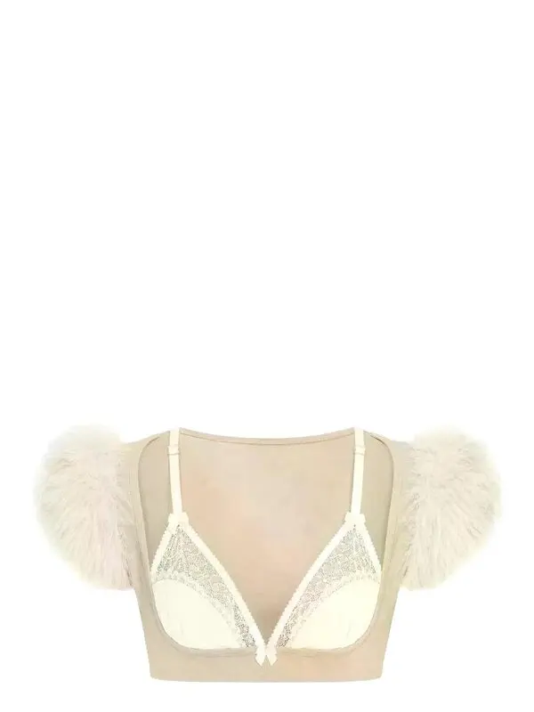 Dsquared2 Feather-trim Lace-panel Cropped Top - Neutrals