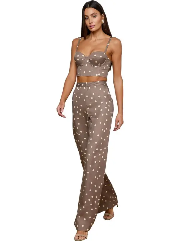 L'Agence Livvy Straight-leg Trousers In Polka Dot Print - Cardamom/ecru Polka Dot