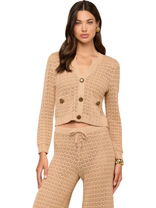 L'Agence Orla Pointelle Knit Cardigan - Light Cappuccino/gold