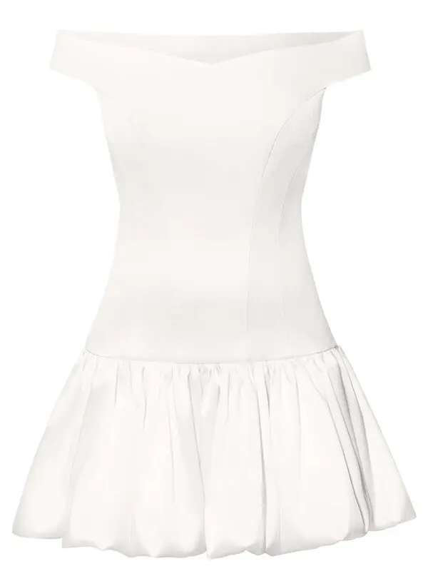 TIA DORRAINE Off-shoulder Satin Mini Dress With Balloon Skirt - White