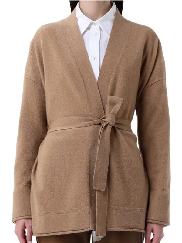 Max Mara Belted V-neck Cardigan With Lace-up Detail - No