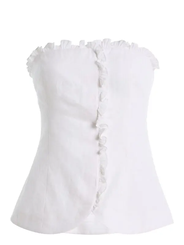 Posse Florence Strapless Ruffled Linen Top - Ivory