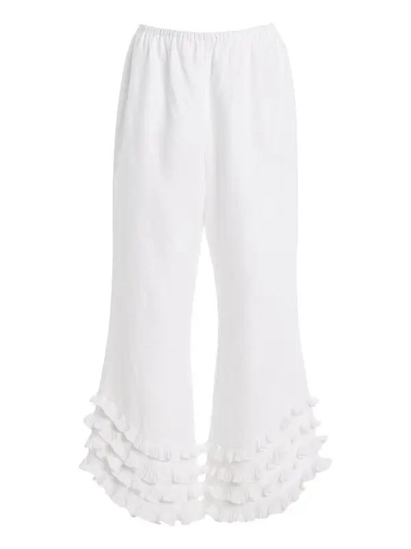 Posse Florence Ruffled Linen Pants - Ivory