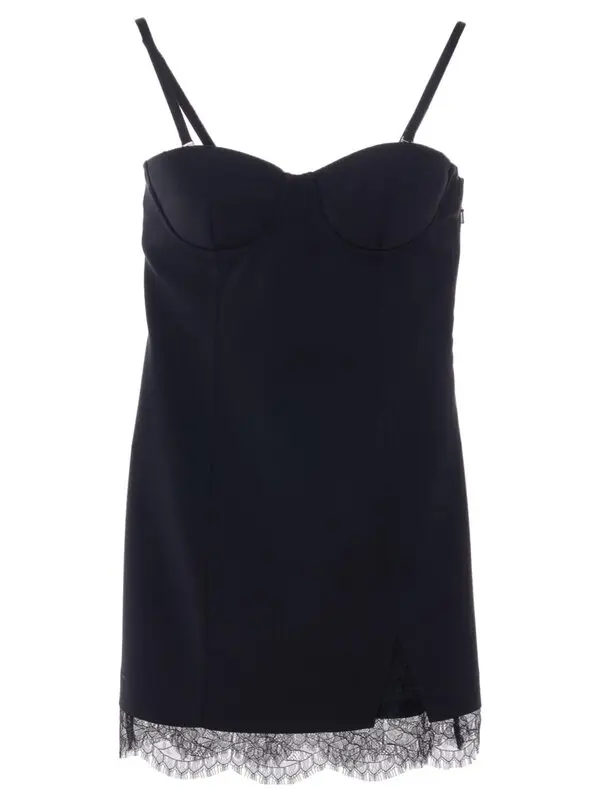 Patrizia Pepe Mini Crepe Sheath Dress With Lace Trim - Black