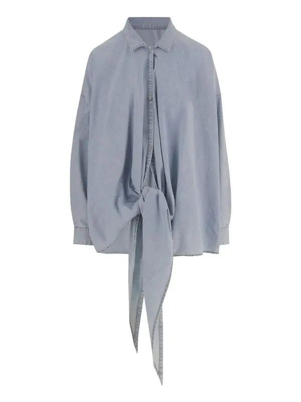 DARKPARK Long Sleeve Knotted Front Denim Shirt - Blue