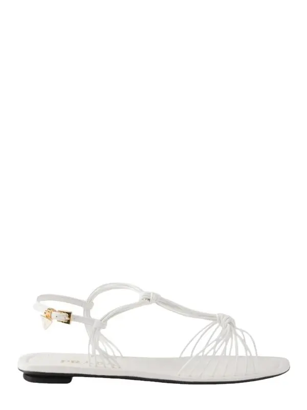 Prada Knotted Strappy Flat Sandals - White