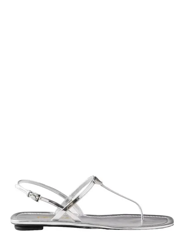 Prada Strappy Thong Flat Sandals With Enamel Triangle Logo - Silver