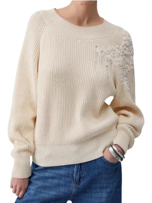 Liu Jo Raffia Embroidery Sweater - Milky White