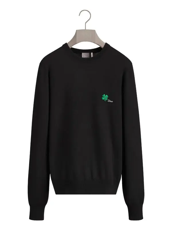 Dior Virgin Wool Sweater With Clover Embroidery - Black