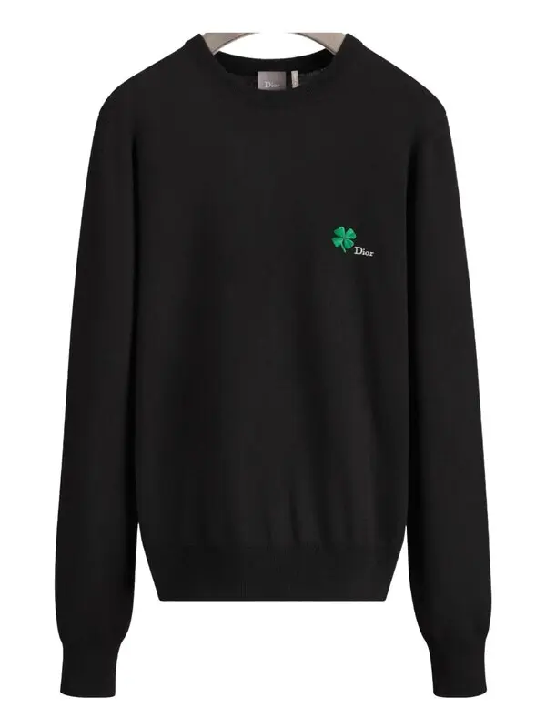 Dior Virgin Wool Sweater With Clover Embroidery - Black