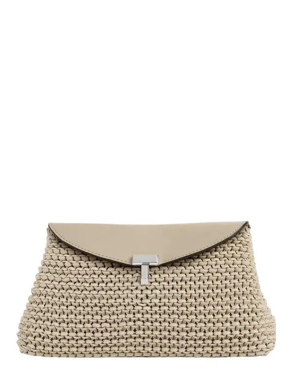 TOTEME Mini T-lock Woven Leather Clutch - Light Brown