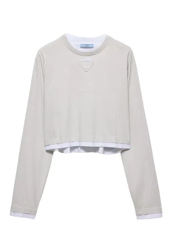 Prada Cropped Long-sleeve Crewneck T-shirt With Logo Detail - No
