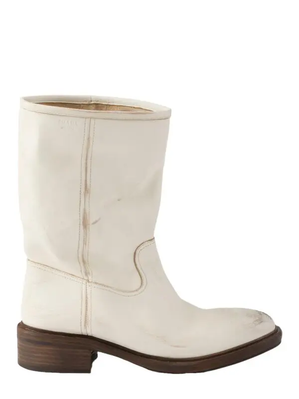 Prada Distressed Mid-calf Boots - Chalk White