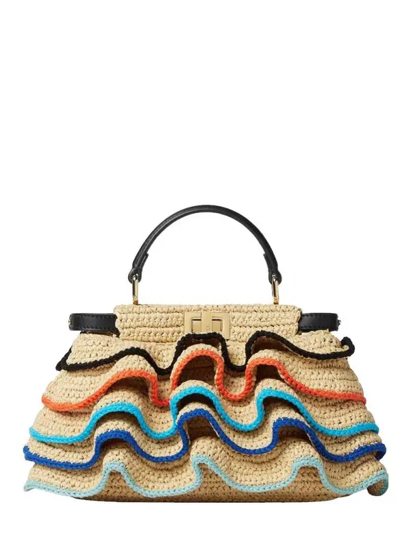 Fendi Peekaboo Mini Raffia Bag With Ruffled Trim - Multi-color