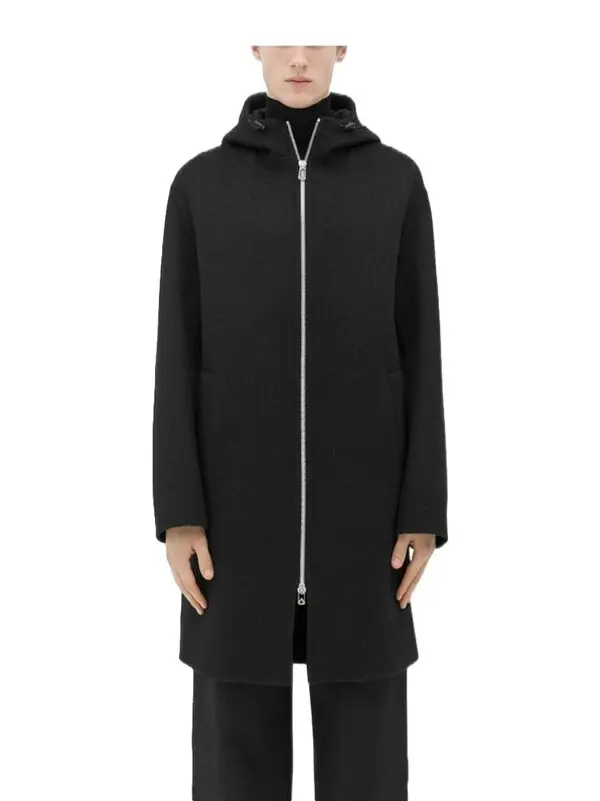 Bottega Veneta Double Face Brushed Hooded Coat - Black